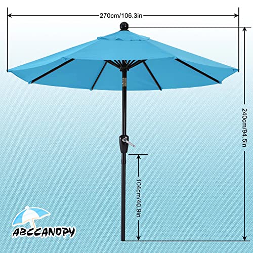 ABCCANOPY 9FT Patio Umbrella - Outdoor Waterproof Table Umbrella with Push Button Tilt and Crank, 8 Ribs UV Protection Pool Umbrella for Garden, Lawn, Deck & Backyard (Turquoise)