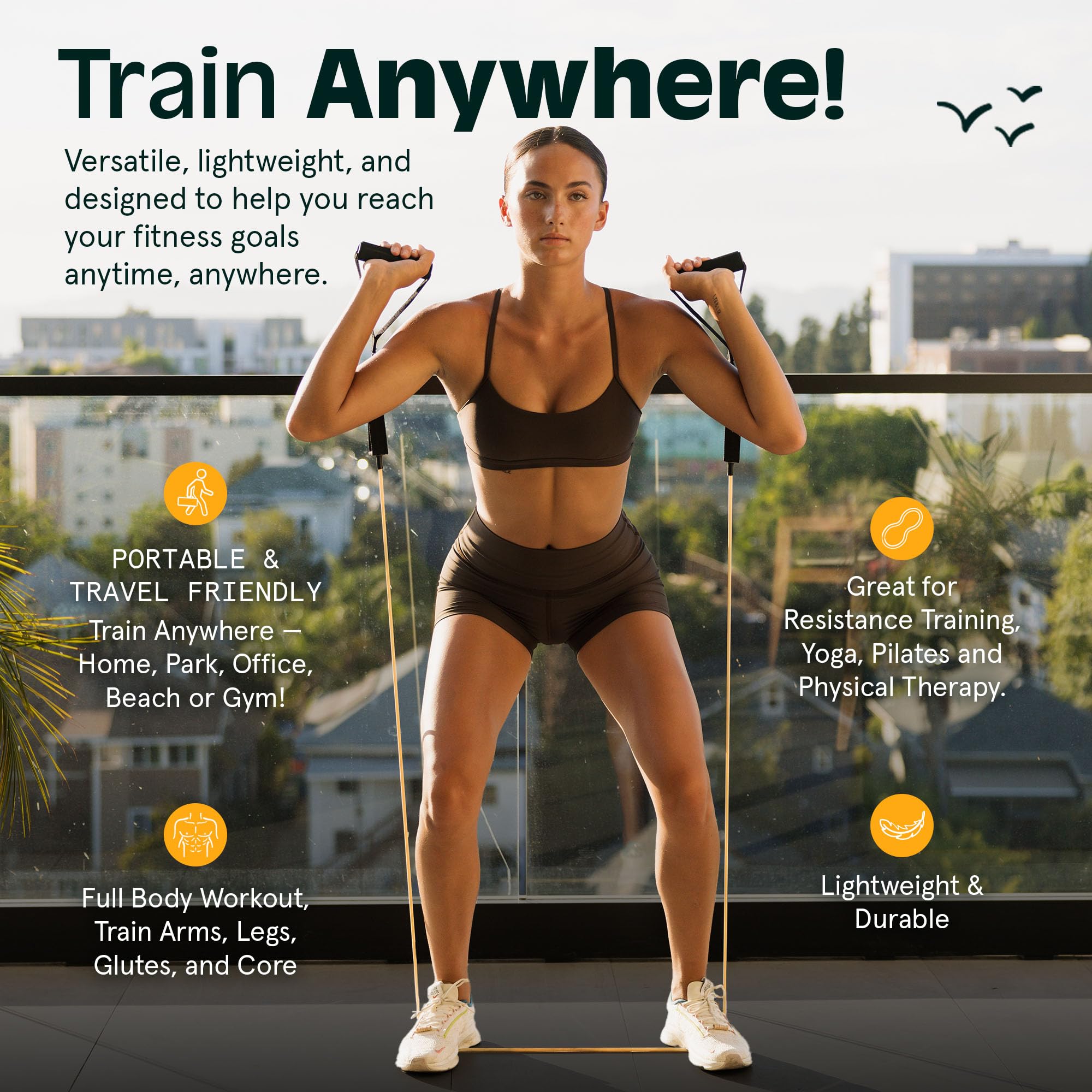 Retrospec Train Resistance Bands Set (5pc) Workout Bands w/Handles, Door Anchor, Carry Bag for Women & Men, Smoothie