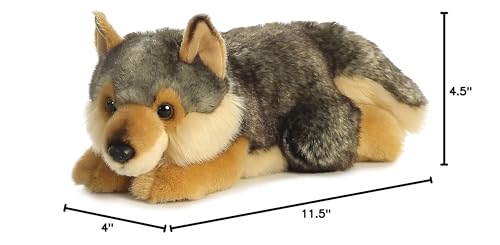 Aurora® Realistic Miyoni® Lying Wolf Stuffed Animal - Lifelike Detail - Cherished Companionship - Gray 11 Inches