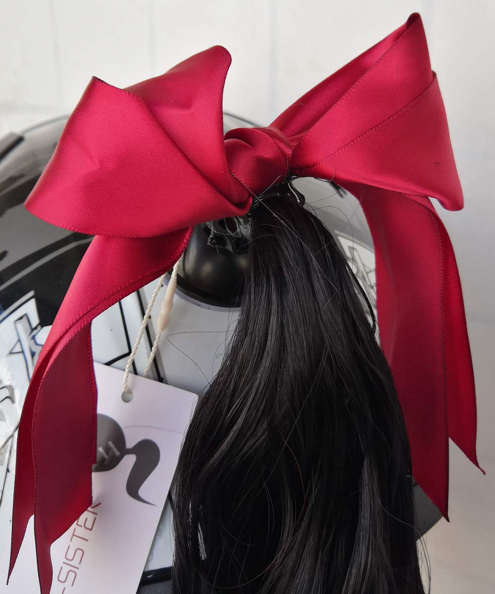 3T-SISTER Pigtails for Helmet Wavy Curly Ponytails for Motorcycle Bicycle Ski Helmets with Bowknot Decorations 24inch Black to Red (Helmet not Included)
