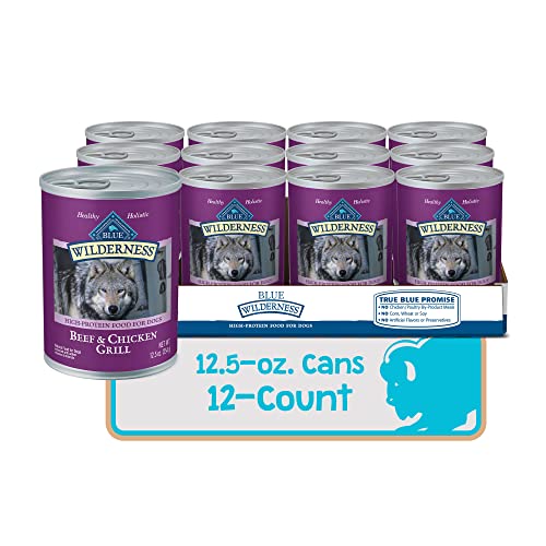 Blue Buffalo Wilderness High Protein, Natural Adult Wet Dog Food, Beef & Chicken Grill 12.5-oz cans (Pack of 12)