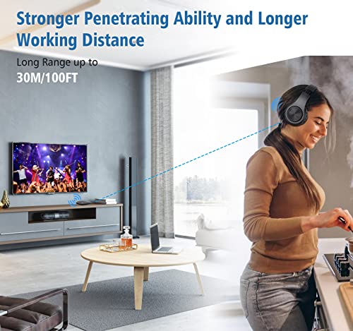 ASTSH Wireless Headphones for TV Watching with 2.4GHz RF Transmitter, Folding Over Ear Headset for Seniors Support Optical RCA AUX, No Delay, 100ft Wireless Range