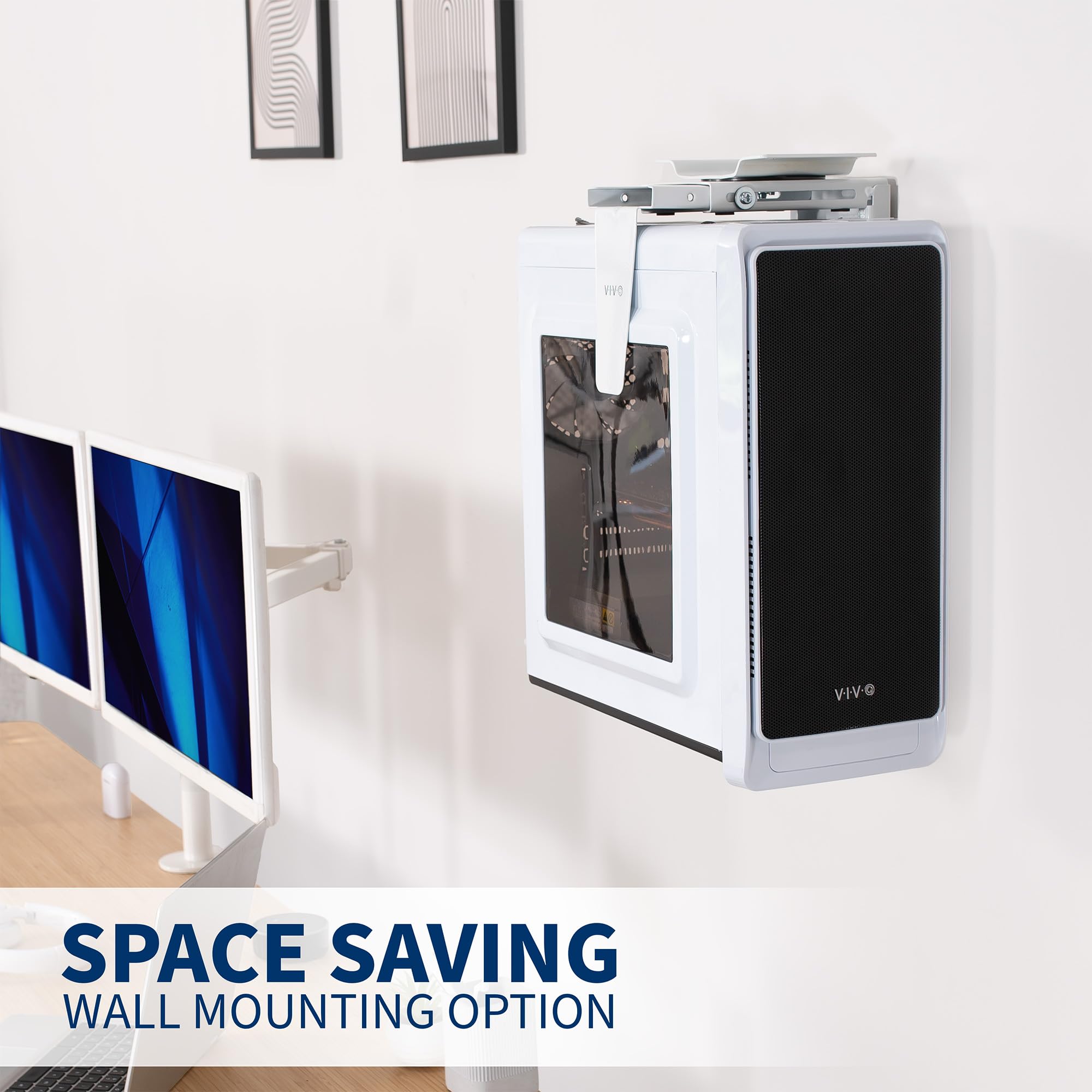 VIVO Adjustable Under Desk and Wall Mount for PC 3.5 - 7.8 inches Wide, Computer Case CPU Holder with Swivel and Secure Locking, White, MOUNT-PC01W