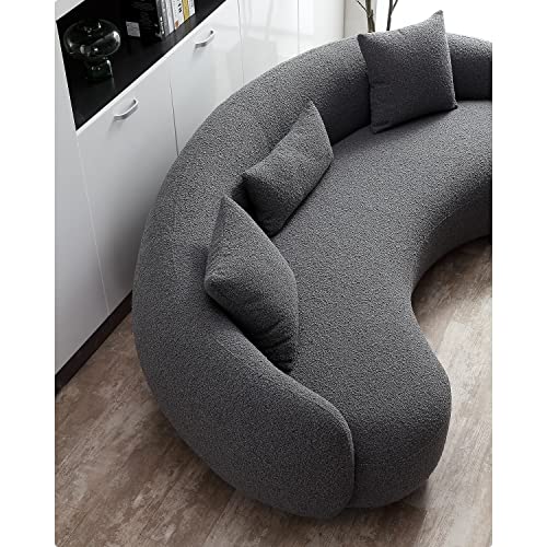 Acanva Mid Century Modern Curved Living Room Sofa, 4-Seat Boucle Fabric Couch for Bedroom, Office, Apartment, Dark Grey