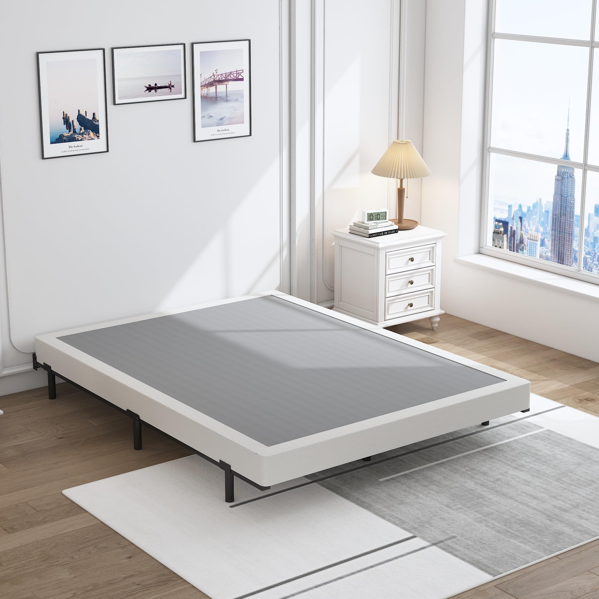 HOBINCHE 5 Inch Queen Size Box Spring for Bed,Heavy Duty Box Spring with Fabric Cover,Noise Free,Easy Assembly,3000LBS Weight Capcity Metal Mattress Foundation,Non-Slip