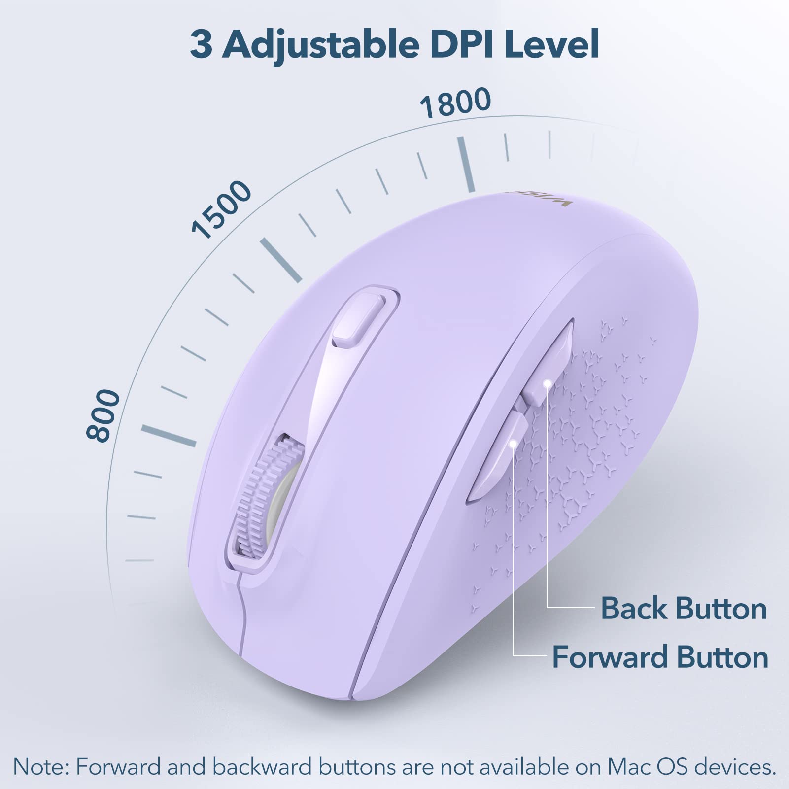 WisFox Bluetooth Mouse, Silent Wireless Mouse Come with 2 Modes (Bluetooth 3.0/5.0 + USB), Multi-Device Portable Cordless Mouse for Laptop, iPad, MacOS, PC, Windows, Android (Purple)