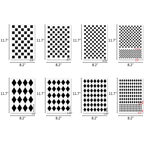 4 Pcs Checkerboard Stencils with 4 Pcs Harlequin Stencils, 8 Pcs Checks & Diamonds Stencils, Repeating Shape Stencils Reusable Mylar Plastic Templates for Painting on Wood Pillows Wall Door A4 Size
