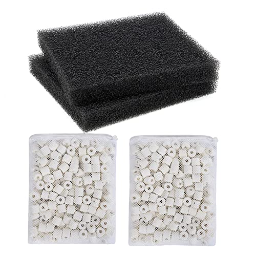 AFACYGN Aquarium Bio Filter Media Sponge with Ceramic Media Kit for ML350, Foam Filter Pad Inserts and Ceramic Ring for ML350 (2 Sponge + 2 Bag Ceramic Ring)