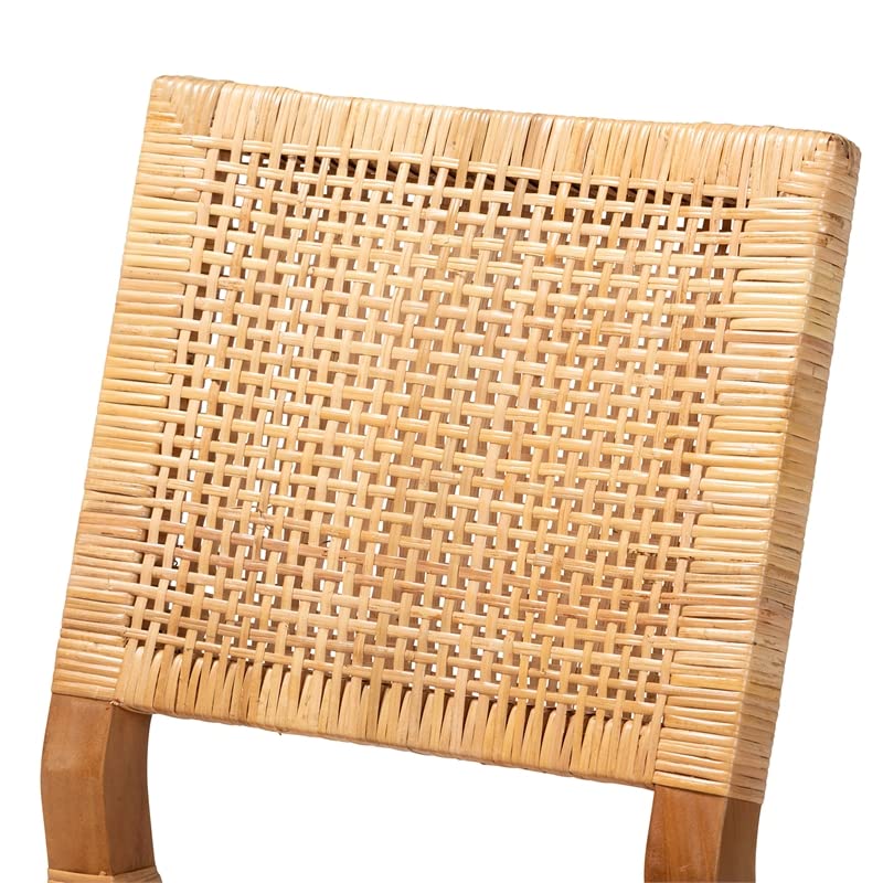 Baxton Studio Lesia Modern Brown Rattan and Brown Wood 2-Piece Dining Chair Set