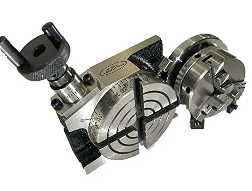 3" inches (75mm) 4 slots Horizontal and Vertical (H/V) Rotary Table with 65mm 3 Jaws Self Centering Chuck with Back Plate and T-nuts for Milling Engineering Tools