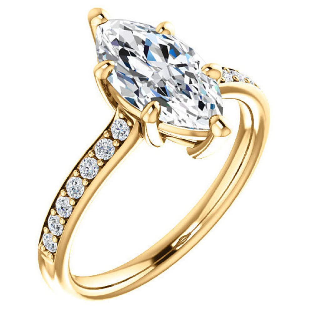 3.0 CT Marquise Colorless Moissanite Engagement Rings, Wedding Bridal Ring, Eternity Solid 10K Yellow Gold Diamond Solitaire 6-Prong Anniversary Promise Gift for Her (7)