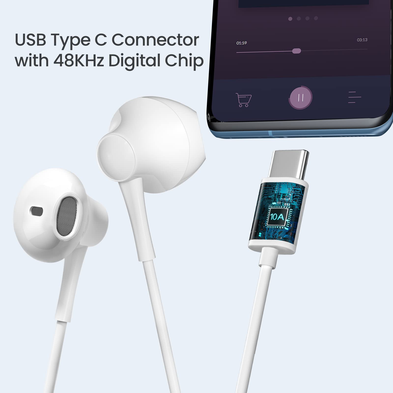 2 Pack USB C Headphones Earbuds, Type C Wired Earphones with Microphone & Remote Control Noise Cancelling in-Ear Headset for Samsung Galaxy W24 S23 S22 S21, Note 20, Google Pixel 7 6 and More