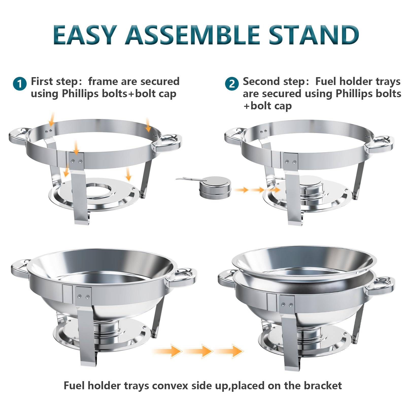 Chafing Dish Buffet Set 5 QT 4 Packs Stainless Steel Buffet Servers and Warmers, Chaffing Servers with Covers, Catering, Chafer,Food Warmer for Parties Weddings