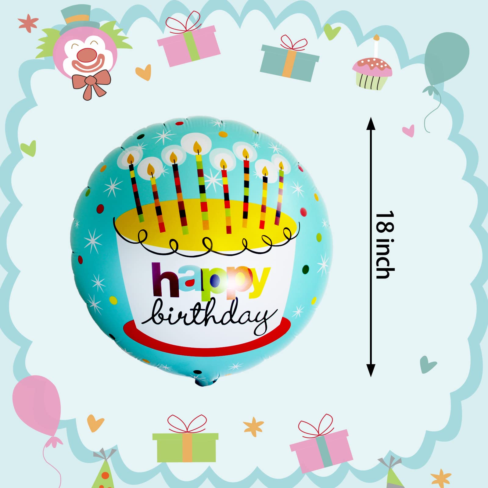 24 Pcs Happy Birthday Foil Balloons 18 inch Round Helium Floating Mylar Balloon Inflatable Balloons for Birthday Party Decorations Supplies,12 Patterns
