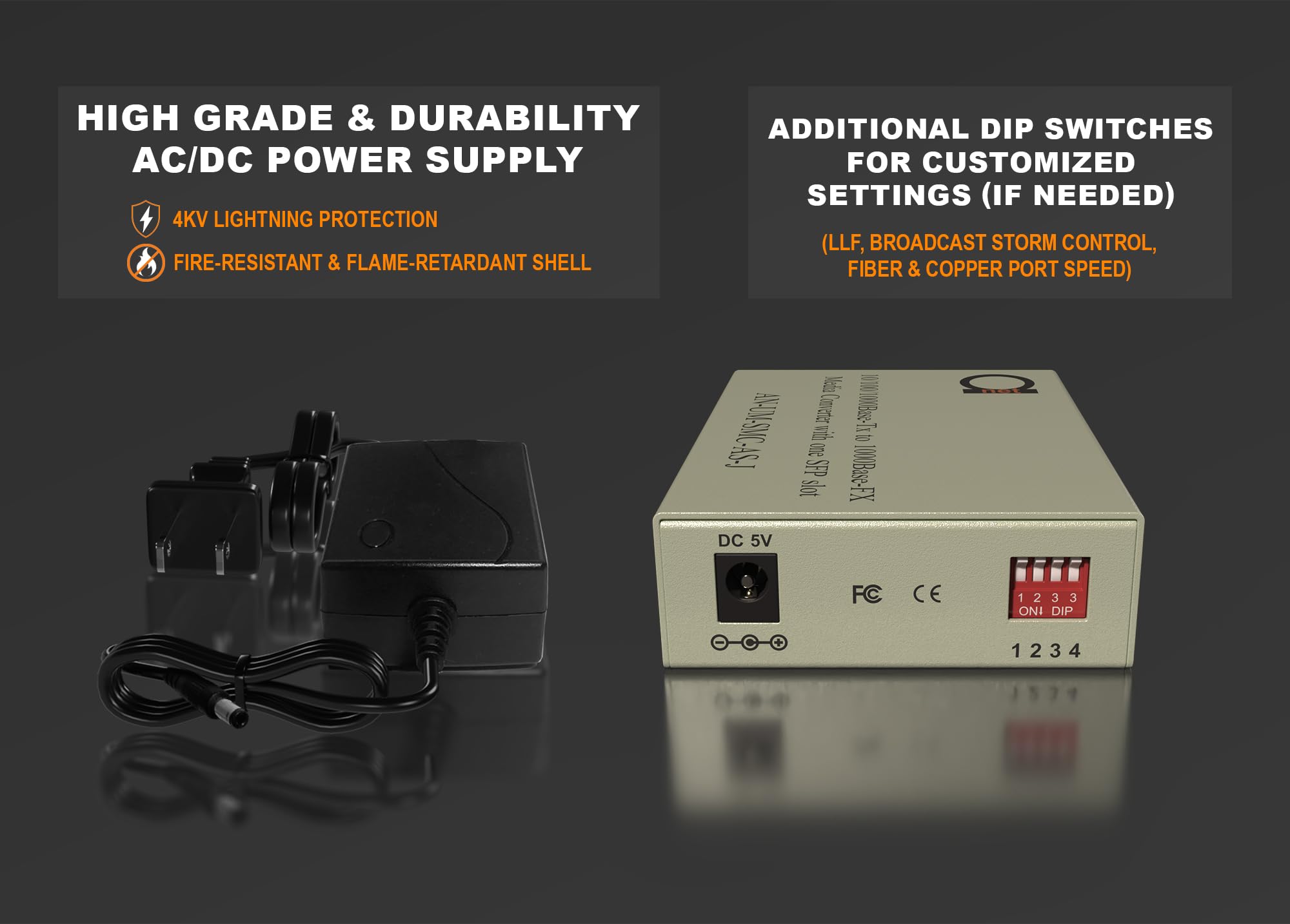 Multimode ST Gigabit Fiber Media Converter - Built-in ST Fiber Module 550 m (0.34 Miles) 850 nm - to UTP Cat5e 10/100/1000 RJ-45 – Auto Sensing Gigabit or Fast Ethernet - Jumbo Frame - LLF Support