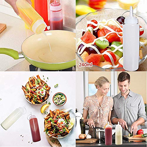 Anyumocz 12 Pack 8 oz Plastic Squeeze Bottles Multipurpose Squirt Bottles for Ketchup,Condiments,BBQ Sauce,Dressing,Barbecue,Grilling,Crafts,Syrup and More