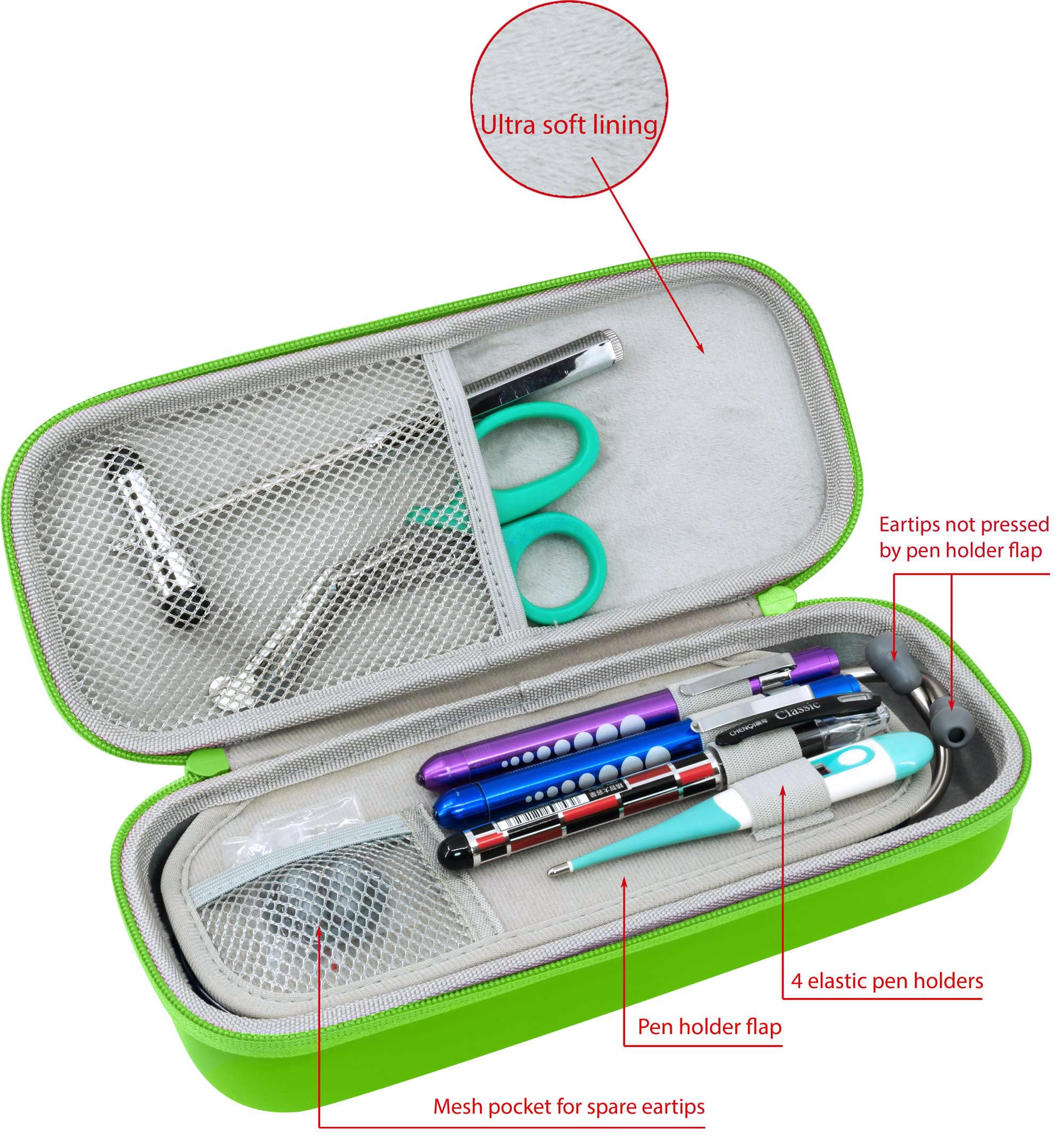 ButterFox Premium Stethoscope Case with Divider and ID Slot for 3M Littmann Classic III, Cardiology IV Diagnostic and More Stethoscopes with Pocket for Nurse Accessories (Lime_Green_Puppy)