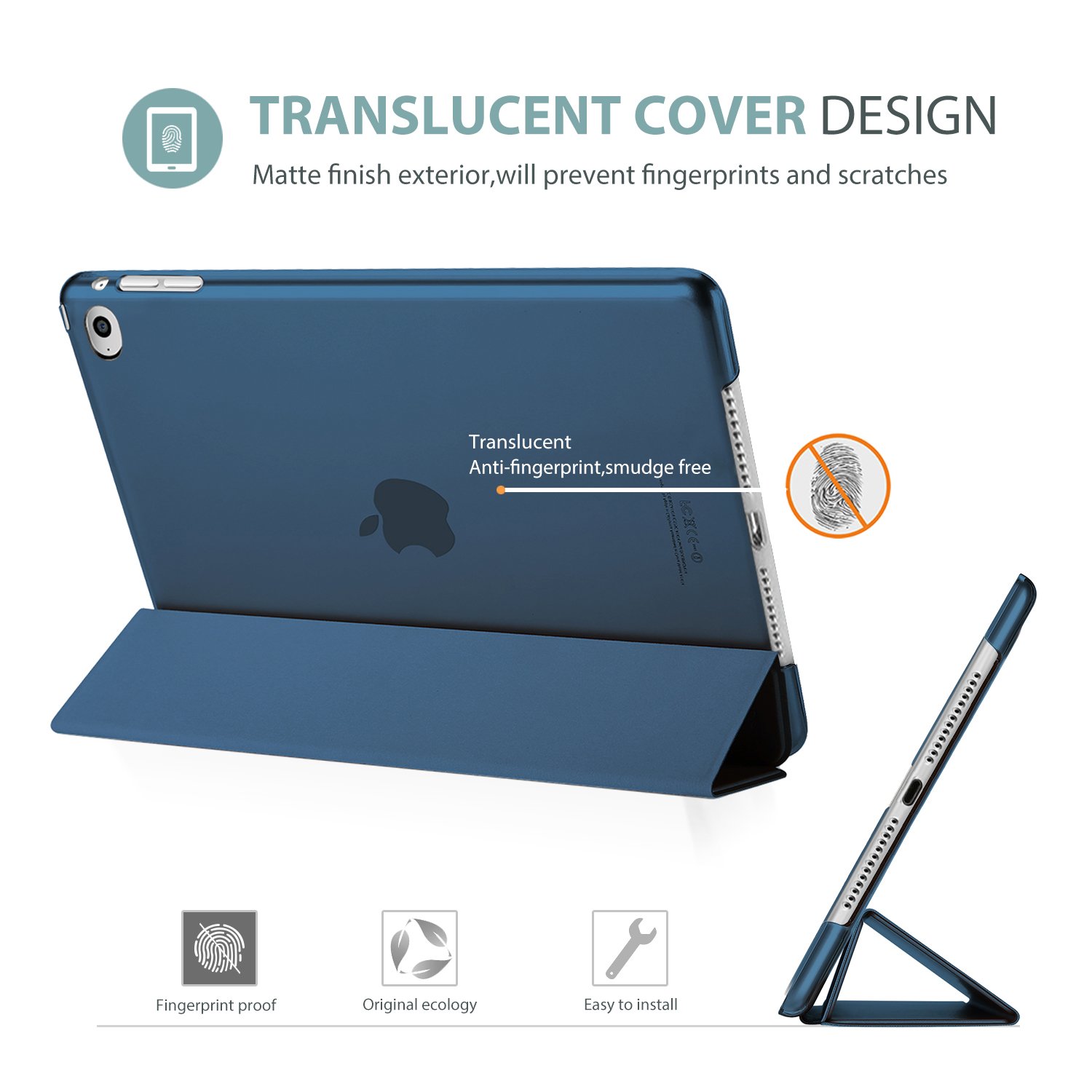 ProCase Smart Case for iPad Mini 4 2015(Model: A1538 A1550), Ultra Slim Lightweight Stand Case with Translucent Frosted Back Smart Cover for iPad Mini 4th Gen 2015 7.9 Inch -Navy Blue
