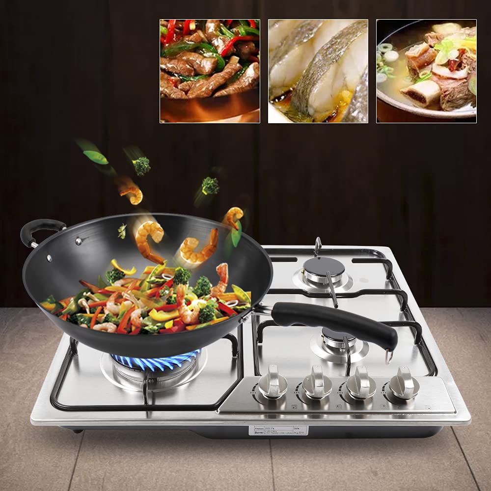 23″x20″ Built in Gas Cooktop 4 Burners Stainless Steel Stove with NG/LPG Conversion Kit,4 Burner Stove Gas Propane Range Tempered Ignition Camping Glass Cooktop