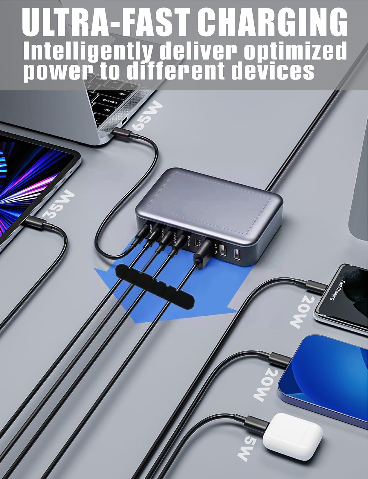 240W USB C Charger, 8 Port Fast USB C Charging Station, 65W Type C Laptop Fast Charger, Compatible with MacBook Pro/Air iPad Pro/Air iPhone 14 13 12/Pro Max Galaxy Note S22 Pixel