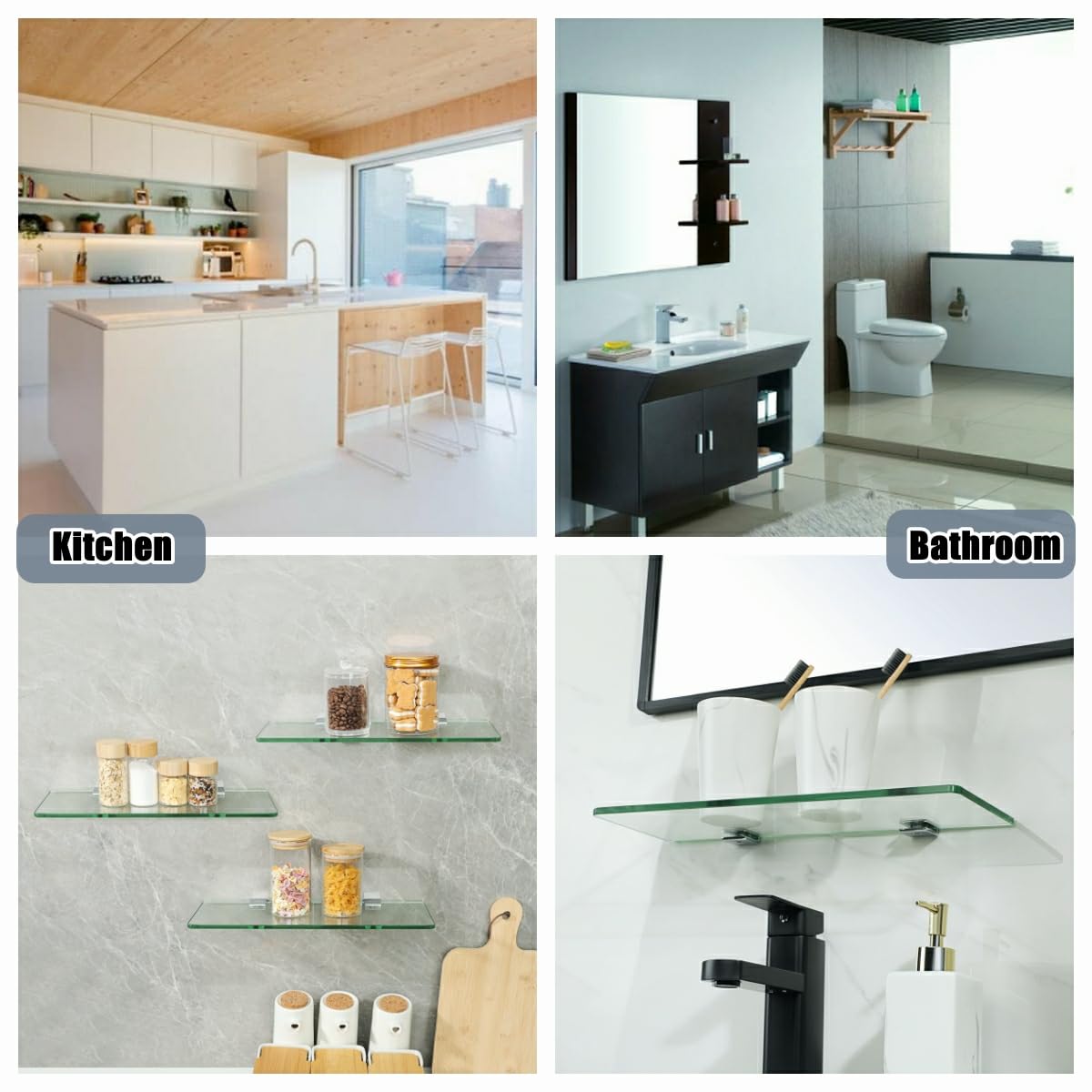Alise Bathroom Shelves Glass Shelf,Wall Mount Floating Shelves for Bathroom,Rectangular Tempered Glass Shelves for Wall Storage Organizer,AGBL4010SET-C-3P,Pack of 3