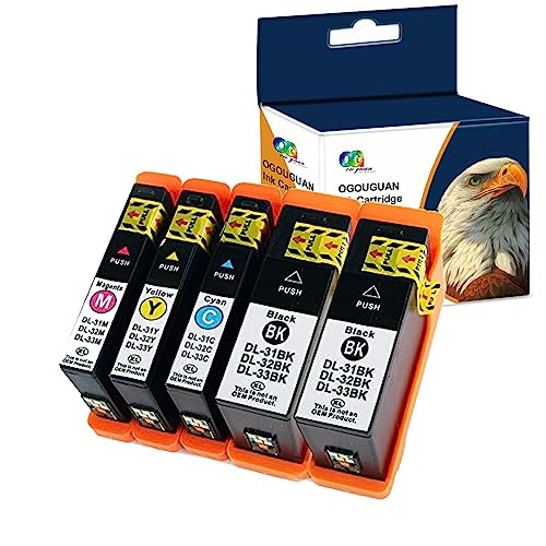 Compatible Set of 5 Pack Dell 31XL Black Cyan Magenta Yellow Ink Cartridge for Dell V525w V725w (Dell Series 33 Ink)