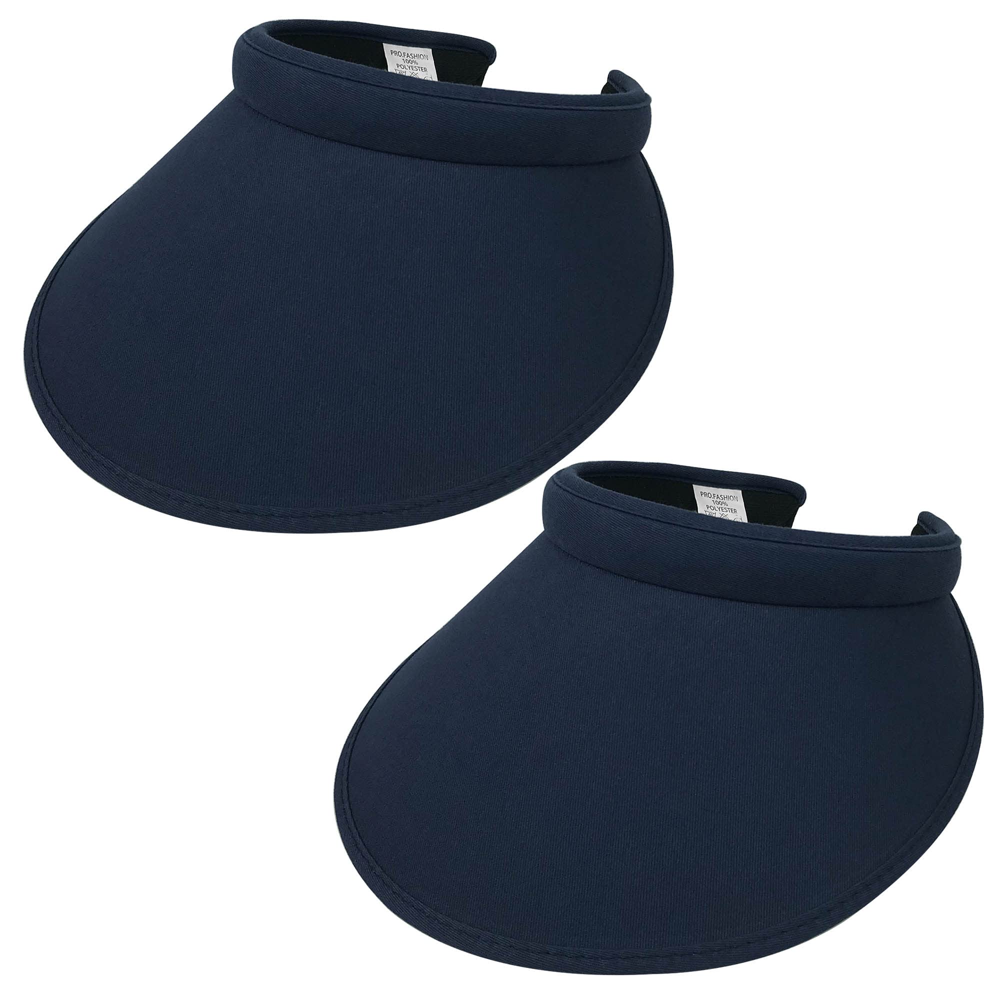 2 Pack Visor Women Men Large Brim Hats Adjustable Uv Protection Outdoor Sports Visors Clip On Cap Golf Bicycle Blue (Navy)