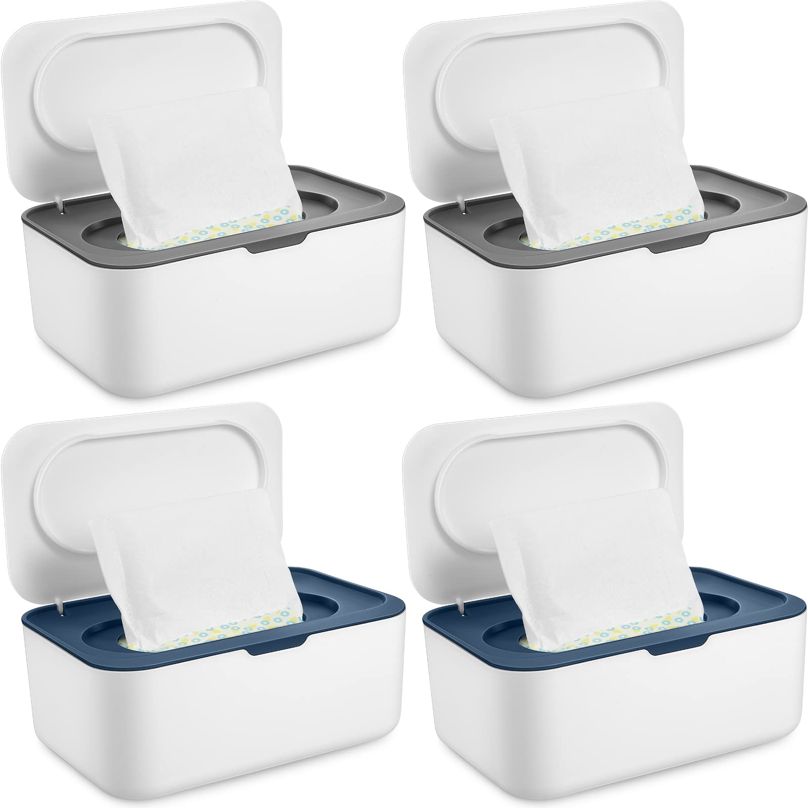4 Pieces Wipes Dispenser Baby Wipes Case Container Case Wet Wipe Holder with Sealing Design Refillable Baby Wipe Dispenser Easy Open and Close (Gray)