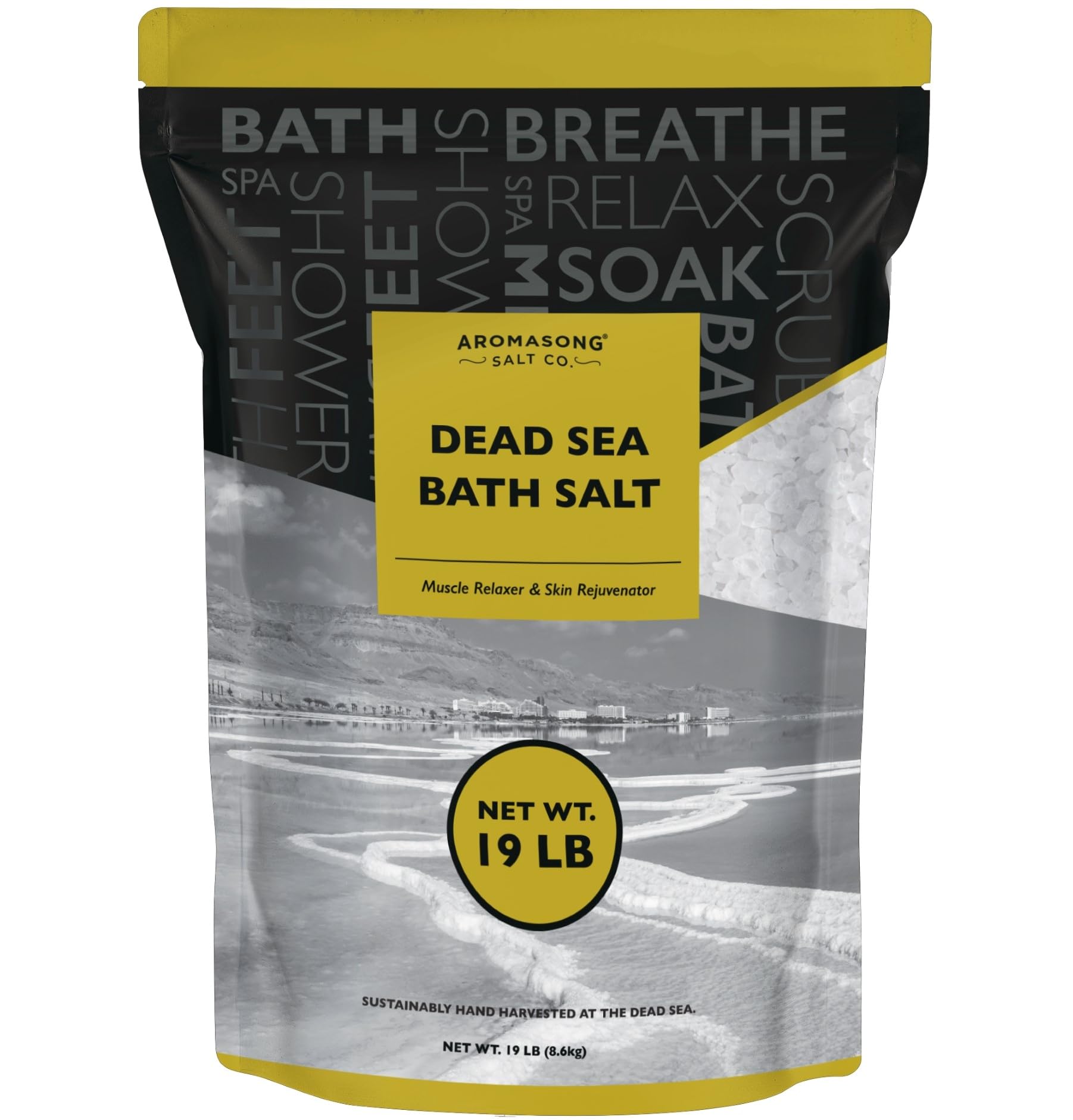 Aromasong Dead Sea Salt - Spa Bath Salt - 19 Lbs Fine Grain Bulk - 100% Pure - Better Absorbing Than Epsom Salt - Soak for Women & Men for Skin Issues and to Relax Tired Muscles - Resealable Pack.