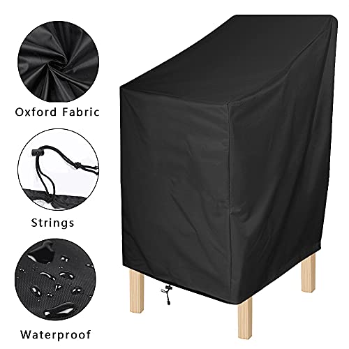 ANMINY Waterproof Patio Chair Covers Outdoor High Back Stackable Dining Bar Stool Lawn Chair Cover Furniture Protector Sun Resistant - Black, Pack of 1