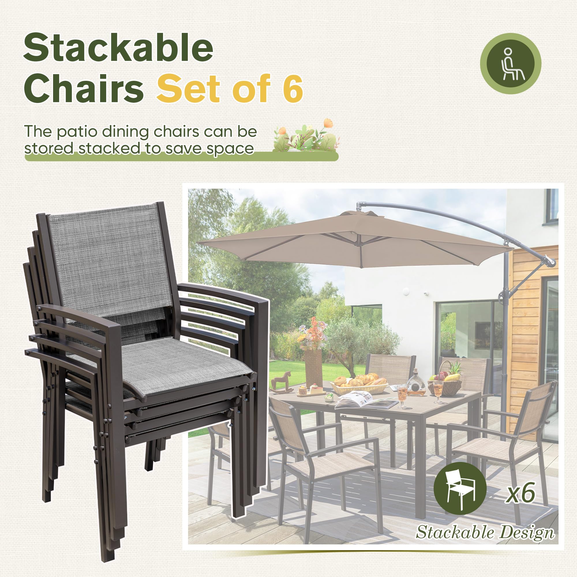 GUNJI Dining Chairs Set of 6 Modern Metal Dining Room Chairs Stackable Kitchen Chairs with Back (Gray)