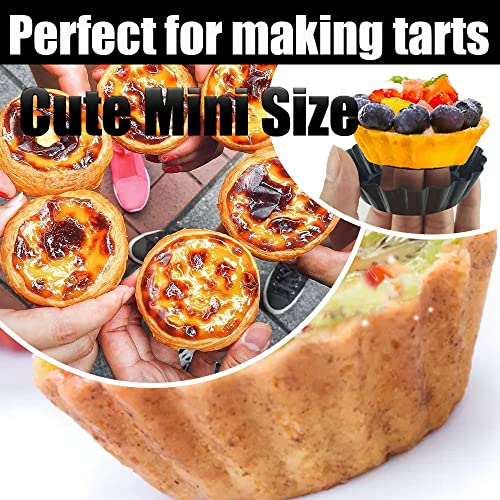 24Packs Egg Tart Molds Mini Tart Pans 3 Inch with Removable Botttom, Carbon Steel Fluted Muffin Cupcake Tin Mold Pan Round Nonstick 3'' Tart Pans for Pies, Quiches, Mousse Cakes, Dessert Baking