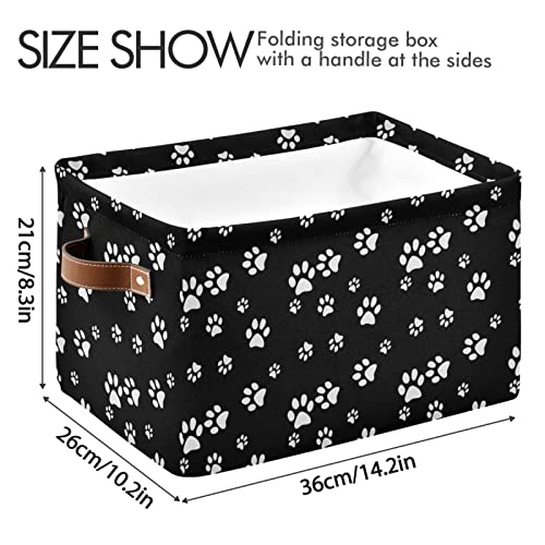 ALAZA Cute Dog Paw Print Black White Large Storage Basket with Handles Foldable Decorative 1 Pack Storage Bin Box for Organizing Living Room Shelves Office Closet Clothes
