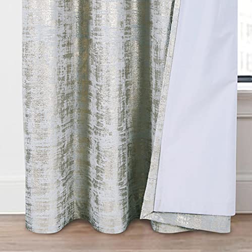always4u 100% Blackout Soft Velvet Curtains for Bedroom Living Room Thermal Energy Saving 63 Inches Long Luxury Gold Foil Print Drapes 2 Panels Silver