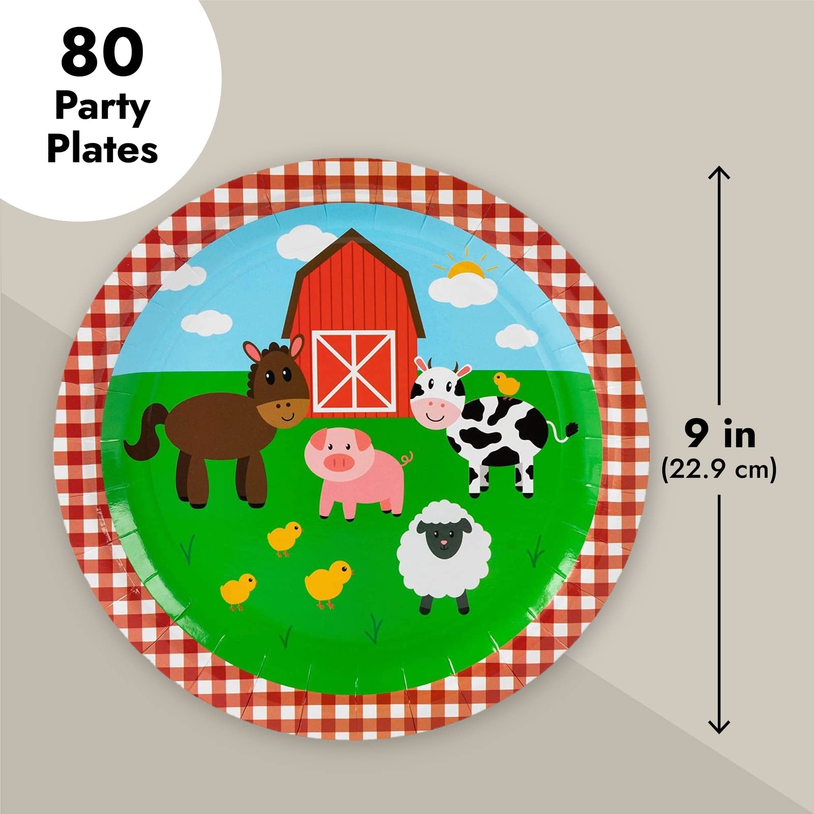 80-Pack Farm Birthday Party Supplies, Farmhouse Plates (9 in)