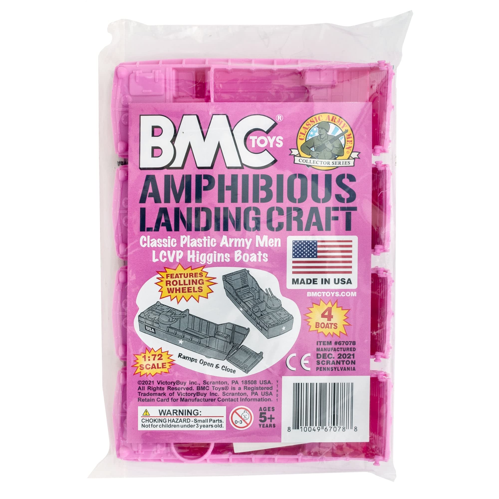 BMC Classic Marx Landing Craft - 4pc Pink Plastic Army Men Boat Vehicles