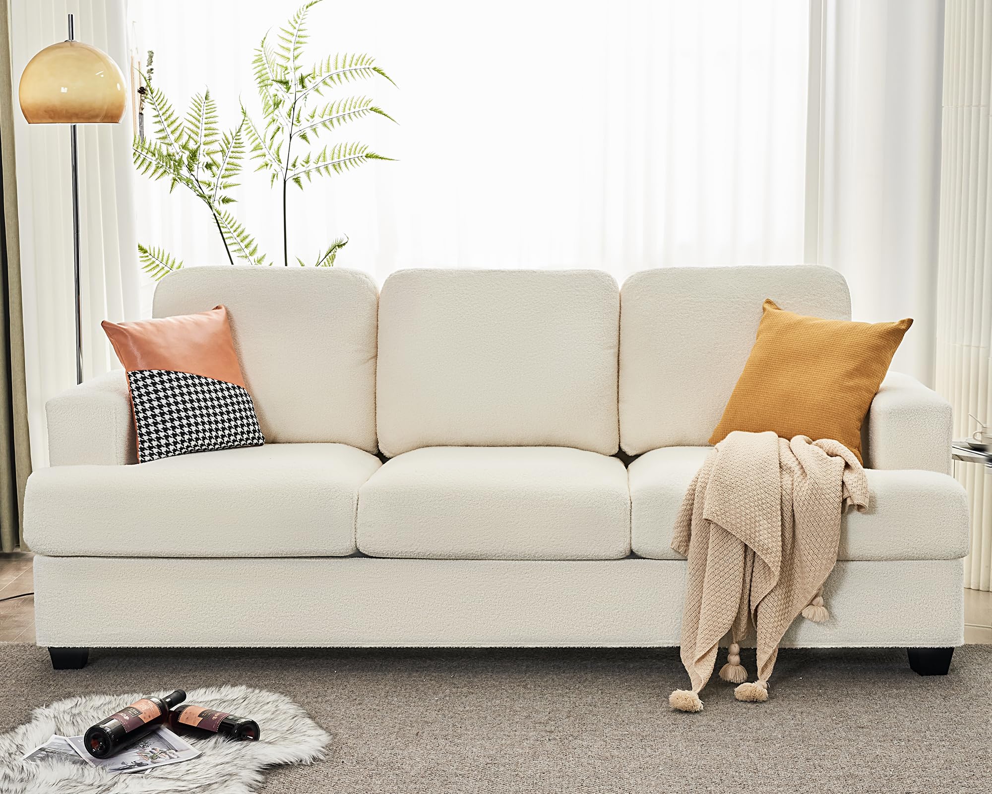 VanAcc Sofa, Comfy Sofa Couch with Extra Deep Seats, Modern Sofa- 3 Seater Sofa, Couch for Living Room Apartment Lounge, Offwhite Bouclé