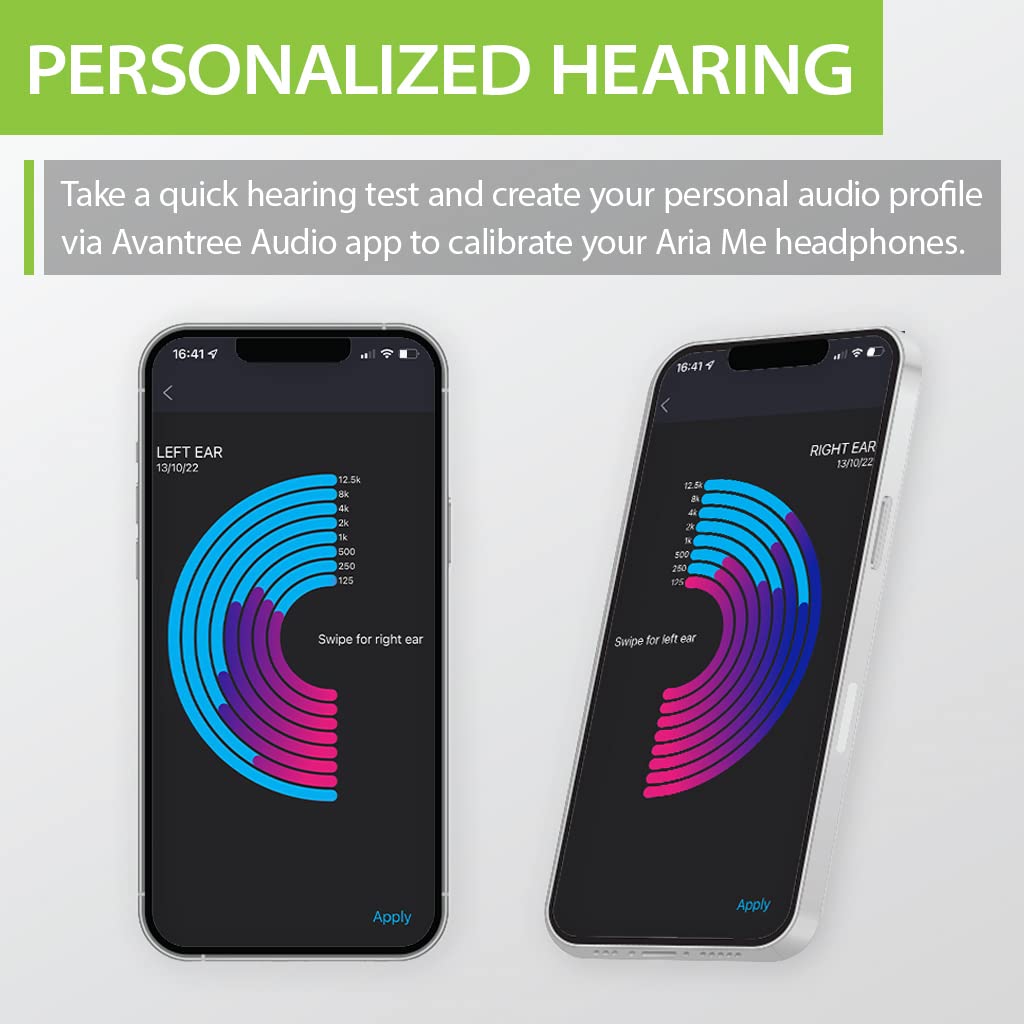 Avantree Aria Me - Bluetooth Headphones with Personal Hearing Profile, Ideal for Seniors & Hard of Hearing, Left/Right Ear Tunatble, Perfect for Wireless TV Watching with Charging Stand