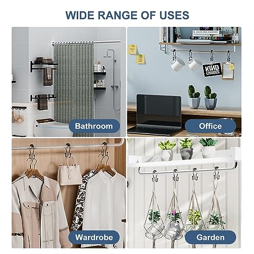 BBLHOME Shower Curtain Hooks, Shower Curtain Rings Rust Proof Metal Smooth Glide Double Shower Curtain Hooks for Bathroom Shower Curtains Rod, Kitchen Utensils,Towels, Set of 12,Black