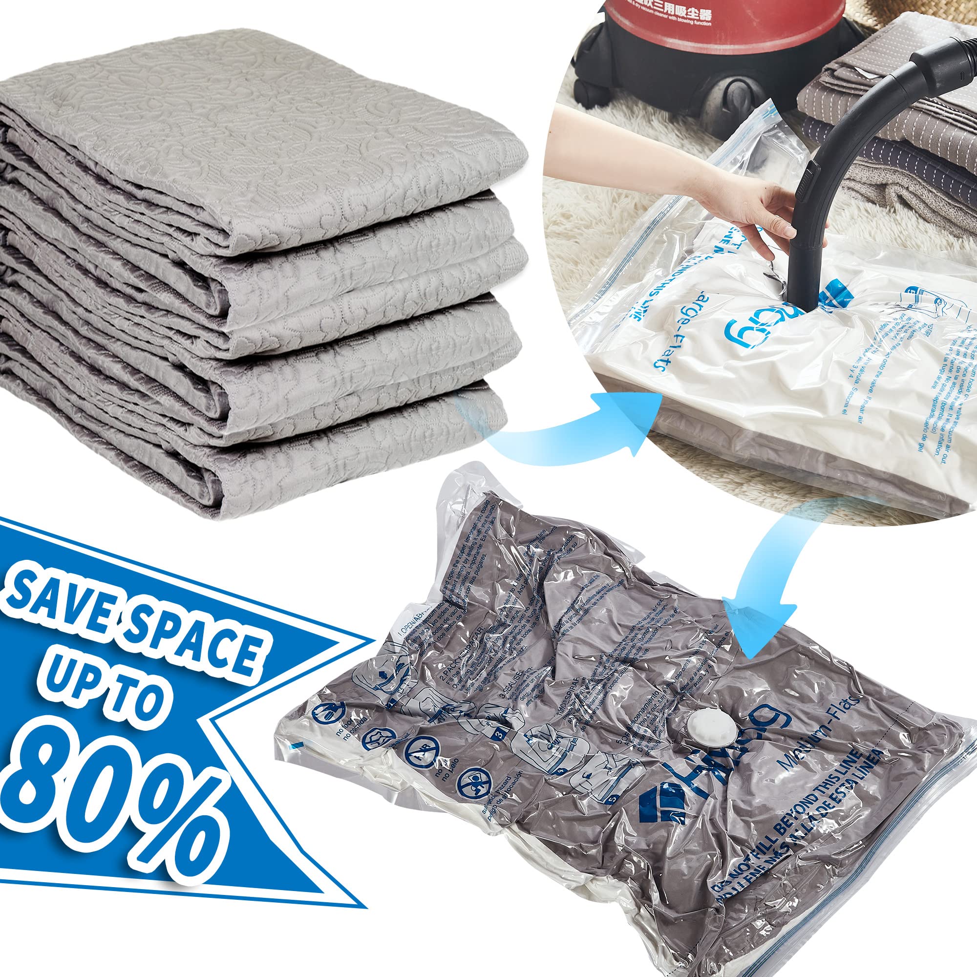 HIBAG Vacuum Storage Bags, Space Saver Vacuum Seal Storage Bags 20-Pack Sealer Bags for Clothes, Clothing, Bedding, Comforter, Blanket (20C)