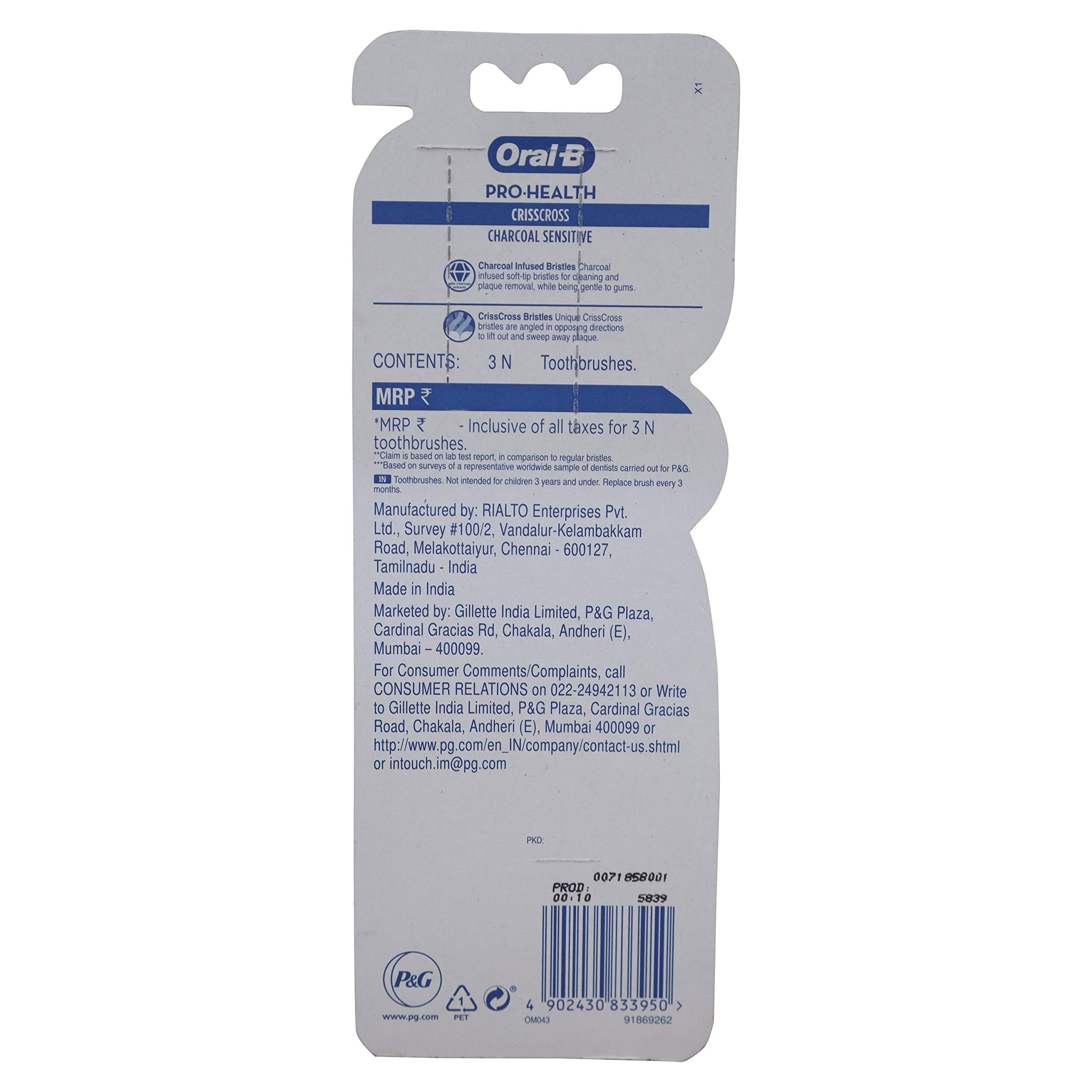 Oral-B Charcoal Sensitive Toothbrush - 3 Pieces (Extra Soft, Buy 2 Get 1)