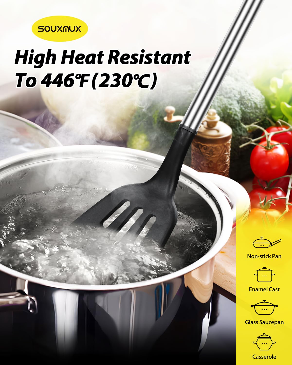 4 Pcs Silicone Kitchen Utensils Set, Wok Spatulas-Slotted Turner-Cooking Spoon-Slotted Spoon, Non-Stick BPA Free Heat-Resistant Basting Stainless Steel Handle Kitchenware for Cooking, Mixing, Serving