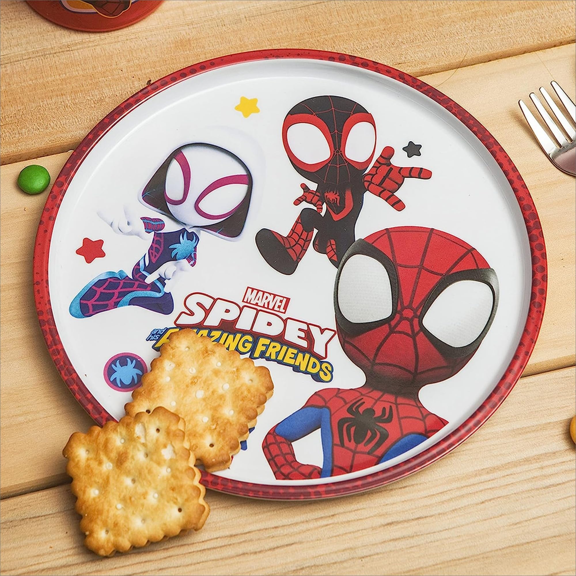 zak! Marvel Spidey and His Amazing Friends - 5-Piece Dinnerware Set - Pack of 2 - Includes Two Each: Water Bottle, 8-Inch Plate, 6-Inch Bowl, Fork & Spoon - Suitable for Kids Ages 3+