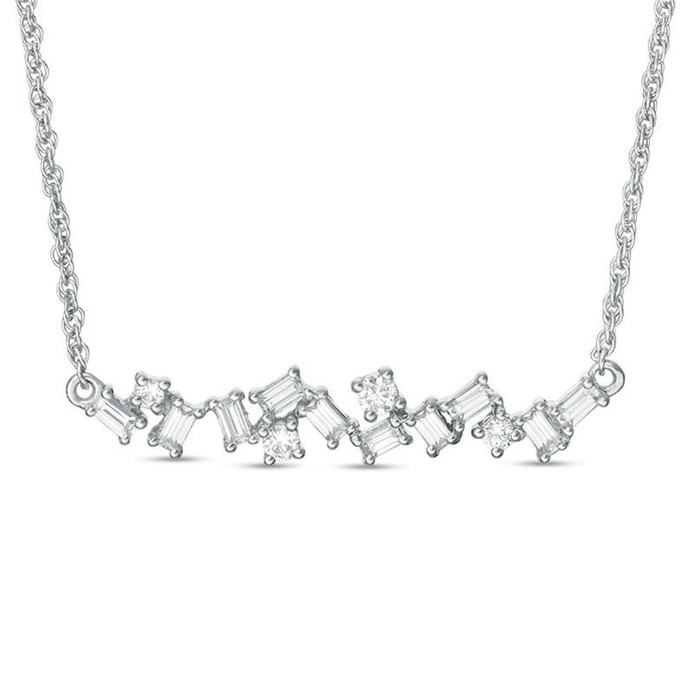 3/8 CT. T.W. Baguette & Round Clear D/VVS1 Diamond Scatter Bar Necklace In 10K White Gold Plated 925 Silver