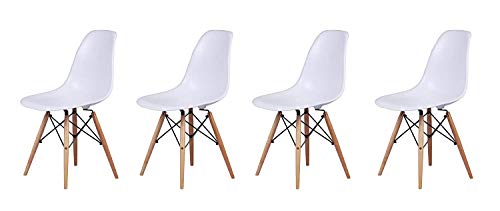 GIA Contemporary Armless Dining Chair with Wood Legs, Set of 4, White