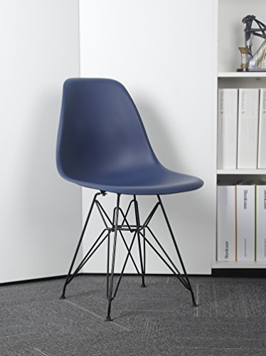 GIA Contemporary Armless Dining Chair with Black Metal Legs, Set of 4, Blue