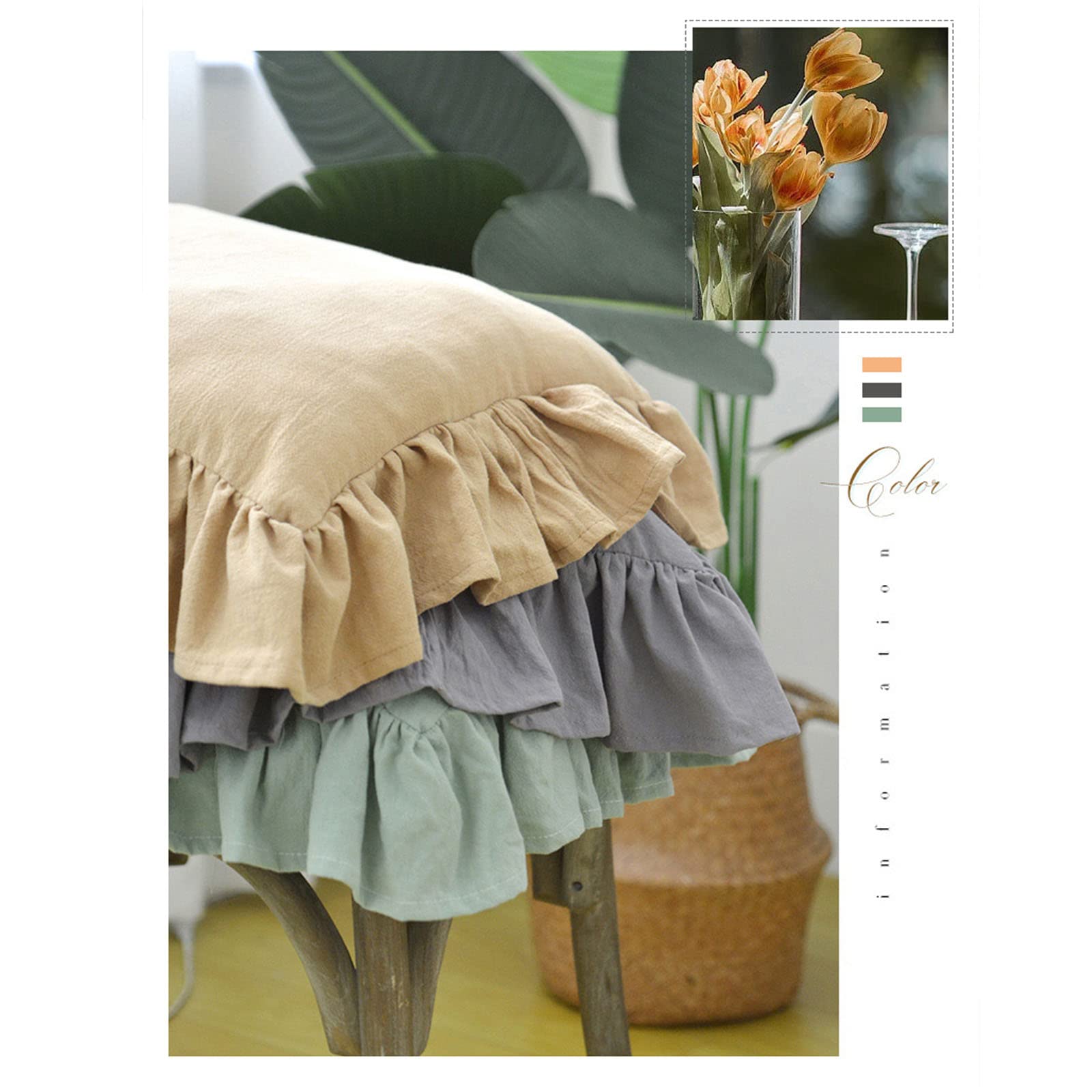 4 Pack Chair Pads for Dining Chairs with Ruffled, Vintage Seat Cushion with Ties Non Slip Kitchen Chairs Cushion Pads Soft Cotton Washable (Pure White,40*40cm/15.7*15.7in)