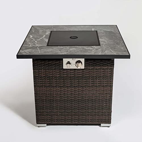30 in Propane Gas Fire Pit Table with Fire Glass & Lid for Outdoor, 40,000 BTU, Electronic Pulse Igniter, Steel Frame Fire Pit Table for Patio/Backyard/Party