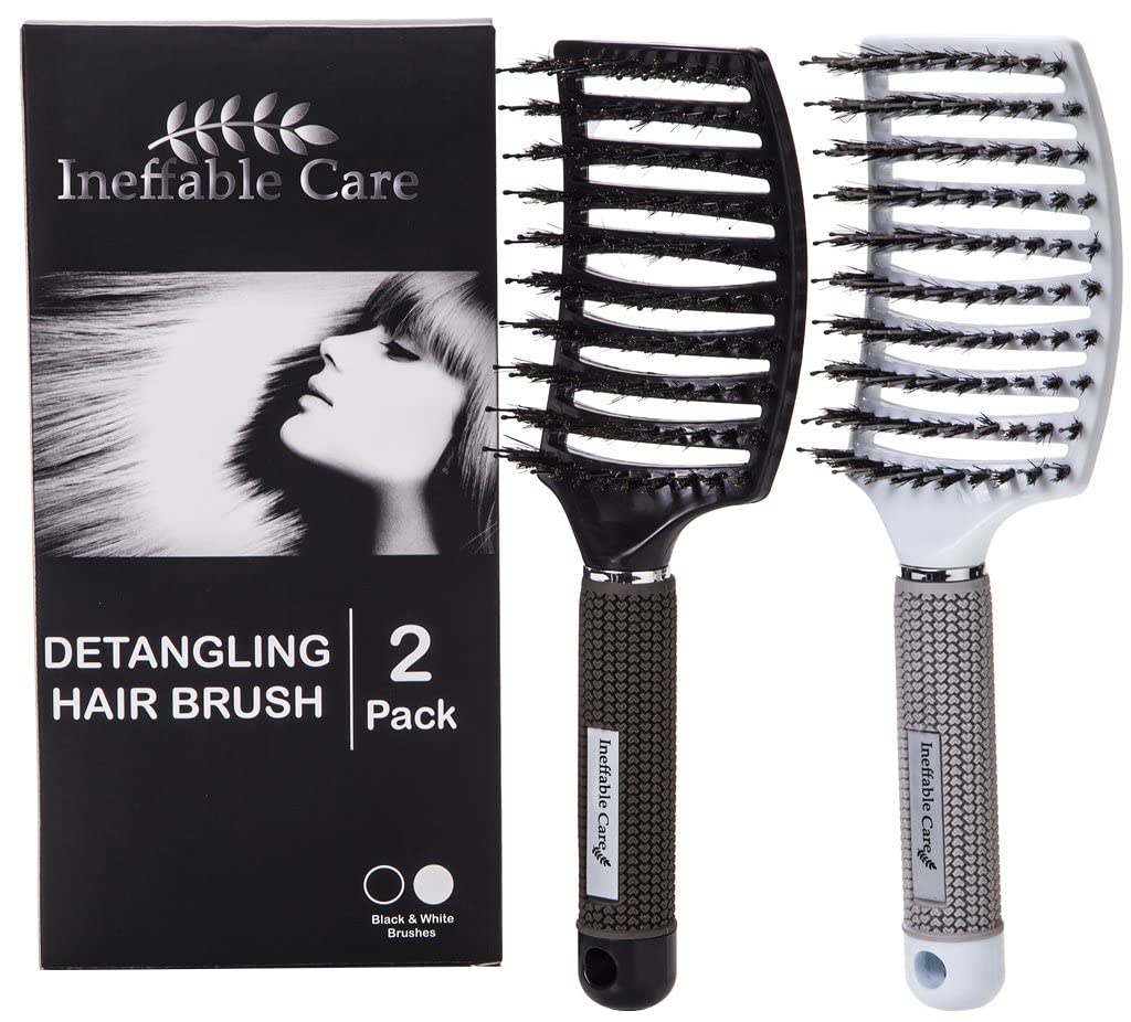 Boar Bristle Hair Brush set β Curved and Vented for Wet and Dry Detangling Hair Brush for Women Long, Thick, Thin, Curly & Tangled Hair Vent Brush - Stocking Stuffers Gift kit