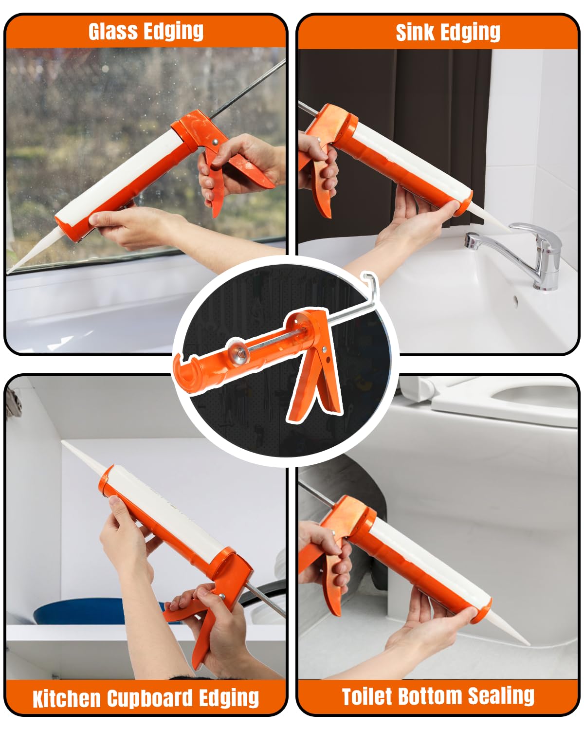 Holothurian Caulking Gun, Caulk Gun No Drip,Sealant Finishing Tool Grout Scraper for Kitchen Bathroom Window Sink Joint, 1/10 Gallon Cartridge, 10:1 Thrust Ratio